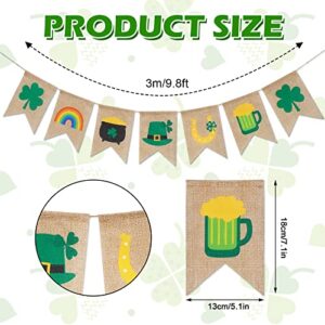 AnyDesign St. Patrick's Day Burlap Banner Shamrock Clover Rainbow Hanging Banner Rustic Pre-Assembled Irish Holiday Bunting Garland for Party Home Office Mantel Fireplace Wall Decoration