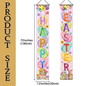 FARMNALL Easter Porch Banner Bunny Egg Rabbit Daisy Party Front Door Sign Wall Hanging Spring Decorations and Supplies for Home Office Farmhouse Holiday Decor