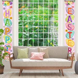 FARMNALL Easter Porch Banner Bunny Egg Rabbit Daisy Party Front Door Sign Wall Hanging Spring Decorations and Supplies for Home Office Farmhouse Holiday Decor