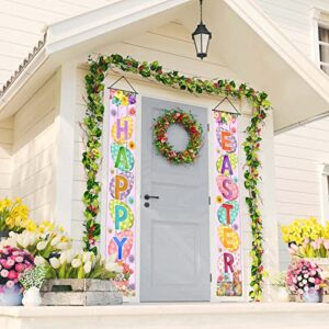 FARMNALL Easter Porch Banner Bunny Egg Rabbit Daisy Party Front Door Sign Wall Hanging Spring Decorations and Supplies for Home Office Farmhouse Holiday Decor