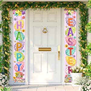 FARMNALL Easter Porch Banner Bunny Egg Rabbit Daisy Party Front Door Sign Wall Hanging Spring Decorations and Supplies for Home Office Farmhouse Holiday Decor