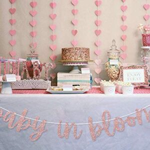 Baby in Bloom Rose Gold Glitter Banner Sign Garland Pre-Strung for Spring Baby Shower Floral Theme Baby Shower Decorations (Rose Gold)