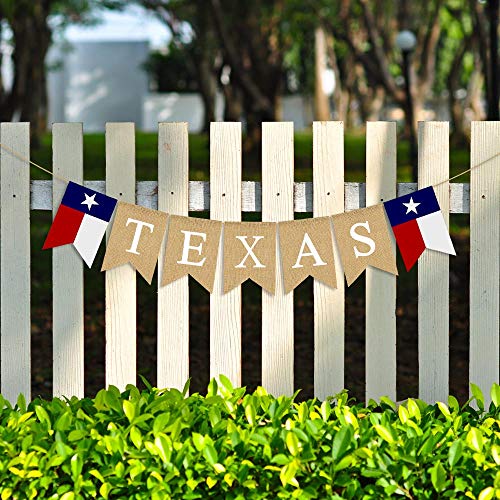 Jute Burlap Texas Lone Star State Flag Banner for Garden Fence,Fireplace Mantel Decoration