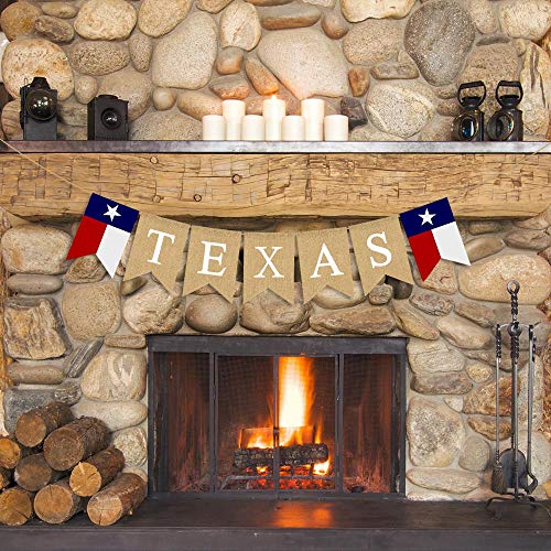 Jute Burlap Texas Lone Star State Flag Banner for Garden Fence,Fireplace Mantel Decoration