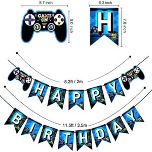 Vlipoeasn 10th Birthday Video Game Supplies Blue 10th Birthday Decorations for Boys, Disposable Paper Plates, Napkins, Cups, Tablecloth, Hanging Swirls and Happy Birthday Banner for 16 Guests