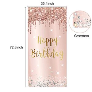 Pink Rose Gold Happy Birthday Door Banner Decorations for Women, Happy Birthday Door Cover & Porch Party Supplies, Large 16th 21st 30th 40th 50th Birthday Backdrop Decor