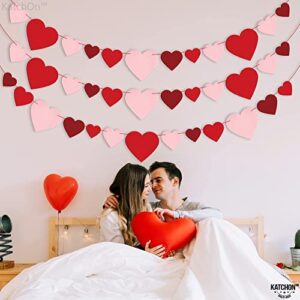 Felt Red Valentines Heart Banner - No DIY Required, 3 Strings | Red Heart Garland for Romantic Decorations Special Night | Heart Decorations, Valentines Day Garland for Valentines Day Decorations