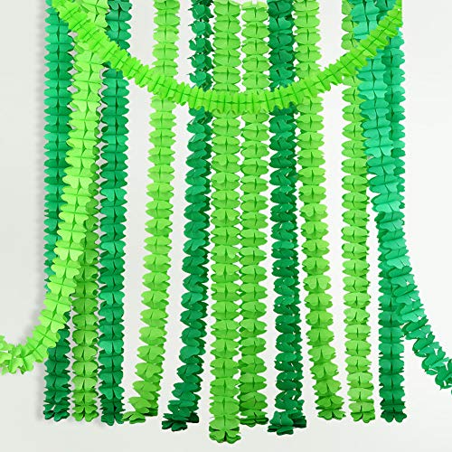 Green Tissue Paper Leaf Garland for St Patricks Party Decoration Four Leaf Shamrock Clover Steamers Spring Party Decor Backdrop Banner Hanging Irish Birthday Wedding Baby Shower Party Supplies