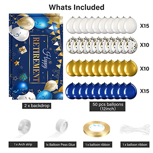 Retirement Party Decorations Include Navy Blue Confetti Balloons Set Happy Retirement Party Photography Backdrop Banner for Men Women Retirement Party Supplies Decor(Navy Blue and Gold)