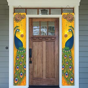 Happy Diwali Porch Banner Indian Diwali Peacock Front Porch Welcome Sign Deepawali Indian Festival of Lights Decorations-12×71''