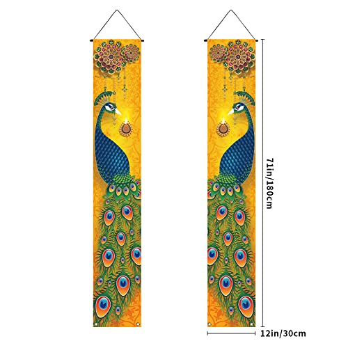 Happy Diwali Porch Banner Indian Diwali Peacock Front Porch Welcome Sign Deepawali Indian Festival of Lights Decorations-12×71''