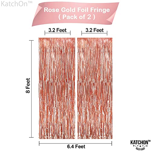 Huge, Rose Gold Backdrop for Birthday - Pack of 3 | Rose Gold Fringe Curtain with Peach Happy Birthday Banner | Rose Gold Streamers | Rose Gold Happy Birthday Banner | Rose Gold Birthday Decorations