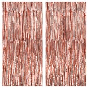 Huge, Rose Gold Backdrop for Birthday - Pack of 3 | Rose Gold Fringe Curtain with Peach Happy Birthday Banner | Rose Gold Streamers | Rose Gold Happy Birthday Banner | Rose Gold Birthday Decorations