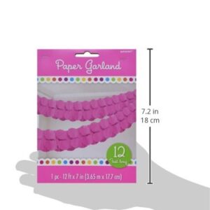 Amscan Bright Pink Paper Garland, 12' - 1 Pc