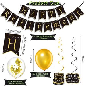 Retirement Party Decorations Set, Happy Retirement Banner Confetti Balloon Retirement Party Hanging Swirls Decorations Kit for Women Retirement Party Indoor Outdoor Supplies (Black and Gold)