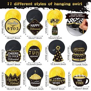 Retirement Party Decorations Set, Happy Retirement Banner Confetti Balloon Retirement Party Hanging Swirls Decorations Kit for Women Retirement Party Indoor Outdoor Supplies (Black and Gold)