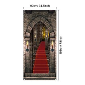 Blulu 3D Castle Entrance Door Banner Castle Entrance Door Cover Large Fabric Medieval Themed Stone Backdrop Gothic Birthday Photo Background for Potter Themed Vampire Halloween Party Decor 6.5 x 3 Ft