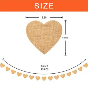 ThxToms (15 Pcs) Heart-Shape Burlap Banner, DIY Custom Banners, Party Decor for Birthday, Wedding, Baby Shower and Graduation, 14.6ft