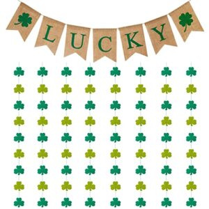 st patricks day decorations, lucky shamrock garland banner, patrick’s day burlap banners with 4 glitter shamrock garland – no diy