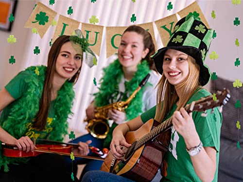 St Patricks Day Decorations, Lucky Shamrock Garland Banner, Patrick's Day Burlap Banners with 4 Glitter Shamrock Garland - NO DIY