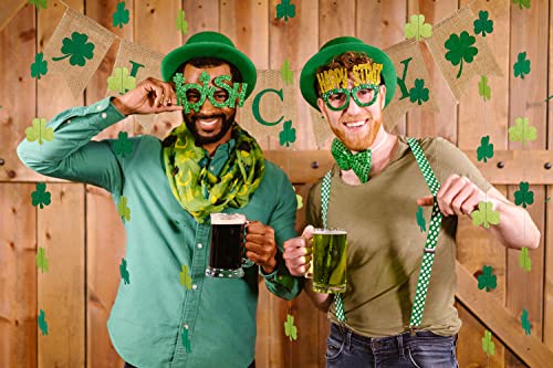 St Patricks Day Decorations, Lucky Shamrock Garland Banner, Patrick's Day Burlap Banners with 4 Glitter Shamrock Garland - NO DIY