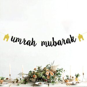 Umrah Mubarak Banner Eid Mubarak Banner Gold GlitterEid Mubarak Decorations | Eid Mubarak Party Decorations Supplies Eid Mubarak Party Decorations（Gold and Black）