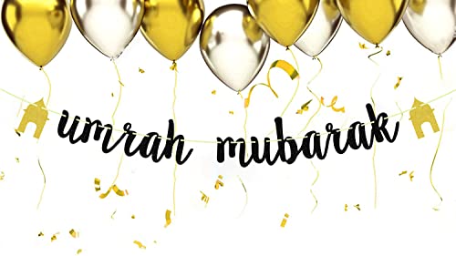 Umrah Mubarak Banner Eid Mubarak Banner Gold GlitterEid Mubarak Decorations | Eid Mubarak Party Decorations Supplies Eid Mubarak Party Decorations（Gold and Black）