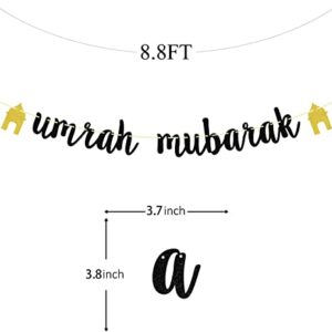 Umrah Mubarak Banner Eid Mubarak Banner Gold GlitterEid Mubarak Decorations | Eid Mubarak Party Decorations Supplies Eid Mubarak Party Decorations（Gold and Black）