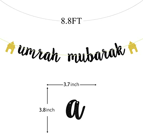 Umrah Mubarak Banner Eid Mubarak Banner Gold GlitterEid Mubarak Decorations | Eid Mubarak Party Decorations Supplies Eid Mubarak Party Decorations（Gold and Black）