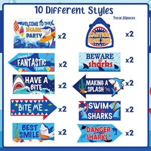 20 Pieces Shark Party Decorations Signs Funny Shark Zone Party Supplies Shark Decorations Shark Week Decorations Welcome Shark Design Decor for Boys Kids Birthday Party Ocean Shark Theme Party