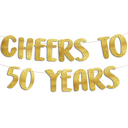 Cheers to 50 Years Gold Glitter Banner - 50th Anniversary and Birthday Party Decorations