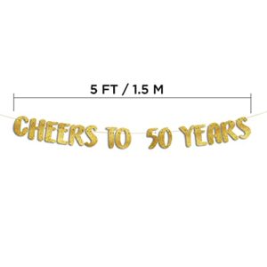 Cheers to 50 Years Gold Glitter Banner - 50th Anniversary and Birthday Party Decorations