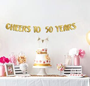 Cheers to 50 Years Gold Glitter Banner - 50th Anniversary and Birthday Party Decorations