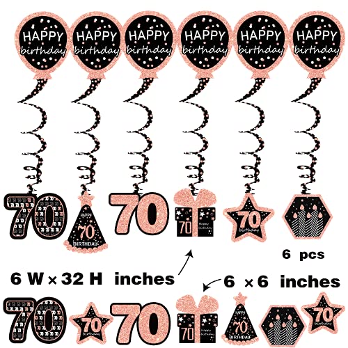 70th birthday decorations for women - (21pack) cheers to 70 years rose gold glitter banner for women, 6 paper Poms, 6 Hanging Swirl, 7 decorations stickers. 70 Years Old Party Supplies gifts for women