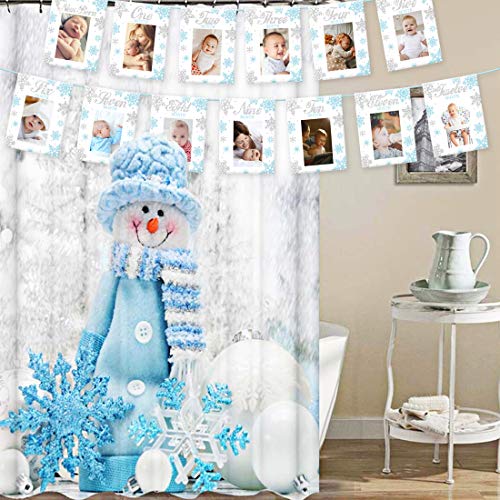 Winter Onederland Birthday Decorations Snowflake First Birthday Photo Banner - Milestone, Monthly Newborn to 12 Months Banner Clips for Snowflake Themed 1st Birthday Party Decorations