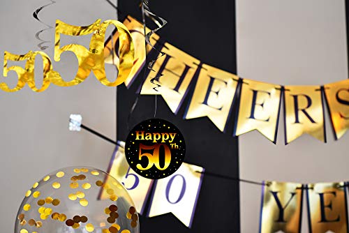 50th Birthday and Anniversary Decorations Party Pack - Cheers to 50 Years Banner, Balloons, Swirls and Confetti Party Supplies