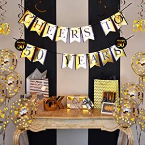 50th Birthday and Anniversary Decorations Party Pack - Cheers to 50 Years Banner, Balloons, Swirls and Confetti Party Supplies