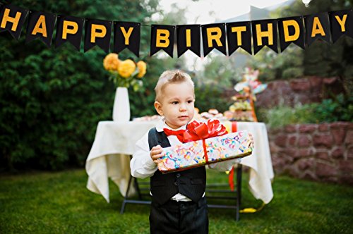 Happy Birthday Banner Black and Gold Glitter Letters on Thick Cardstock Paper Black Happy Birthday Bunting Garland for Birthday Photo Booth and Backdrop Hanging Party Supplies