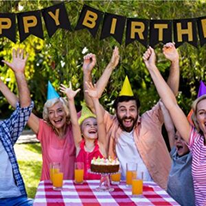 Happy Birthday Banner Black and Gold Glitter Letters on Thick Cardstock Paper Black Happy Birthday Bunting Garland for Birthday Photo Booth and Backdrop Hanging Party Supplies