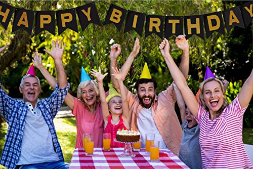 Happy Birthday Banner Black and Gold Glitter Letters on Thick Cardstock Paper Black Happy Birthday Bunting Garland for Birthday Photo Booth and Backdrop Hanging Party Supplies