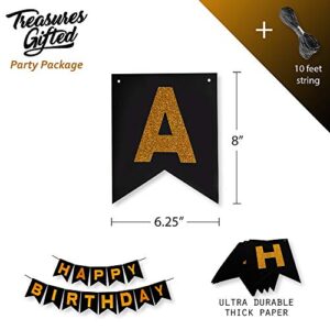 Happy Birthday Banner Black and Gold Glitter Letters on Thick Cardstock Paper Black Happy Birthday Bunting Garland for Birthday Photo Booth and Backdrop Hanging Party Supplies