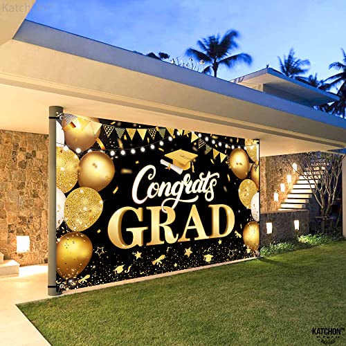 XtraLarge, Congrats Grad Banner - 72x44 Inch | Graduation Banner for Graduation Party Decorations 2023 | Congratulations Banner for Black and Gold Graduation Decorations 2023 | Graduation Backdrop