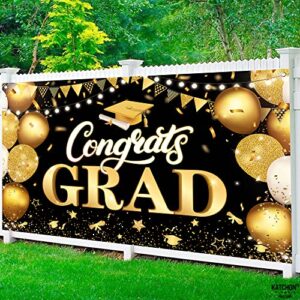 XtraLarge, Congrats Grad Banner - 72x44 Inch | Graduation Banner for Graduation Party Decorations 2023 | Congratulations Banner for Black and Gold Graduation Decorations 2023 | Graduation Backdrop