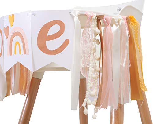 Bohemian Party Rainbow Birthday Banner -1st birthday high chair bunting decoration, silent and neutral modern girl, smash cake props, photographer photo props. (Bohemian Rainbow)