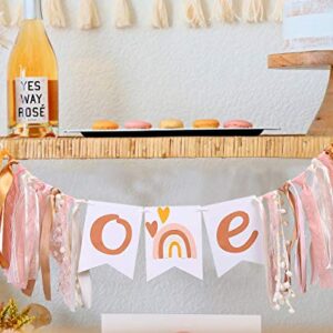 Bohemian Party Rainbow Birthday Banner -1st birthday high chair bunting decoration, silent and neutral modern girl, smash cake props, photographer photo props. (Bohemian Rainbow)