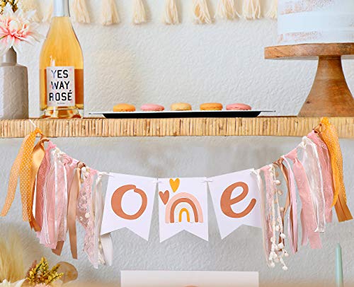 Bohemian Party Rainbow Birthday Banner -1st birthday high chair bunting decoration, silent and neutral modern girl, smash cake props, photographer photo props. (Bohemian Rainbow)