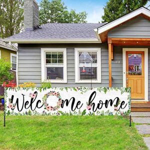 large welcome home banner 71 x 15.7 inches spring summer fall flower cluster welcome banner yard sign decoration welcome home garland hanging photo booth background (white background with grass)