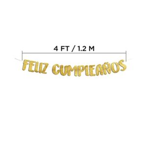 Feliz Cumpleaños Gold Glitter Banner, Spanish Happy Birthday Banner, Fiesta Mexican Themed Birthday Party Decorations