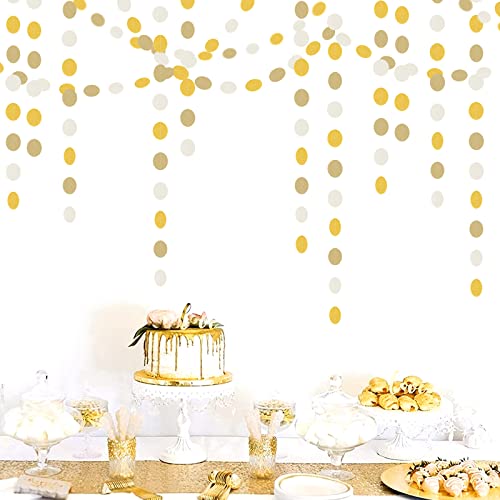 White-Gold Champagne Party-Decorations Streamers Garland - 52Ft Christmas Wedding Engagement Hanging Paper Banner,Bachelorette Neutral Baby Bridal Shower Decor Banners Lasting Surprise