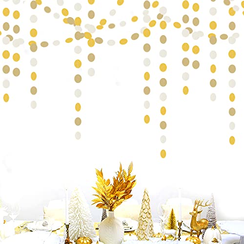 White-Gold Champagne Party-Decorations Streamers Garland - 52Ft Christmas Wedding Engagement Hanging Paper Banner,Bachelorette Neutral Baby Bridal Shower Decor Banners Lasting Surprise